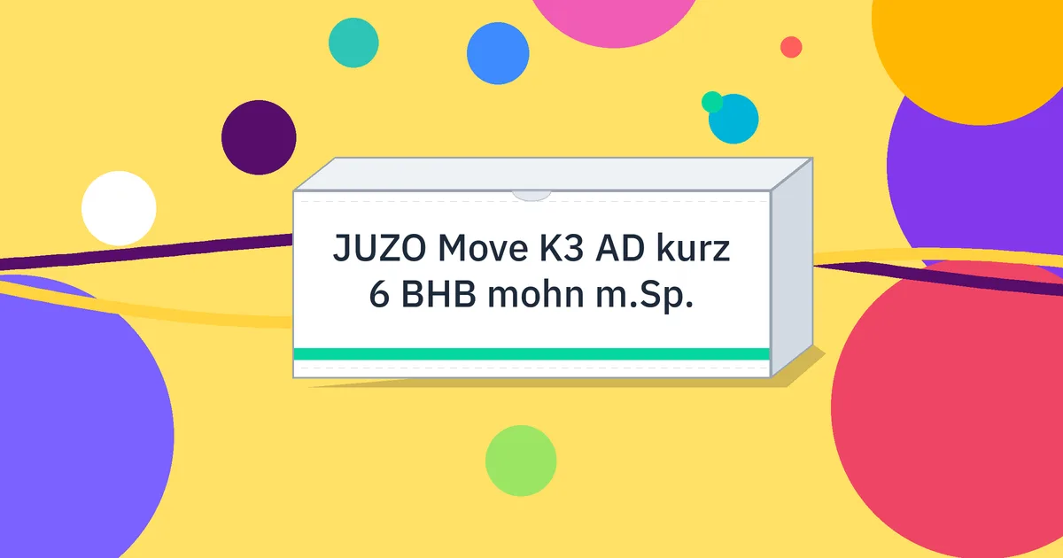 Symbolbild: Packung mit der Aufschrift JUZO Move K3 AD kurz 6 BHB mohn m.Sp. (PZN 18572375) – Verfügbarkeit und Bezug in Apotheken in Frankfurt am Main