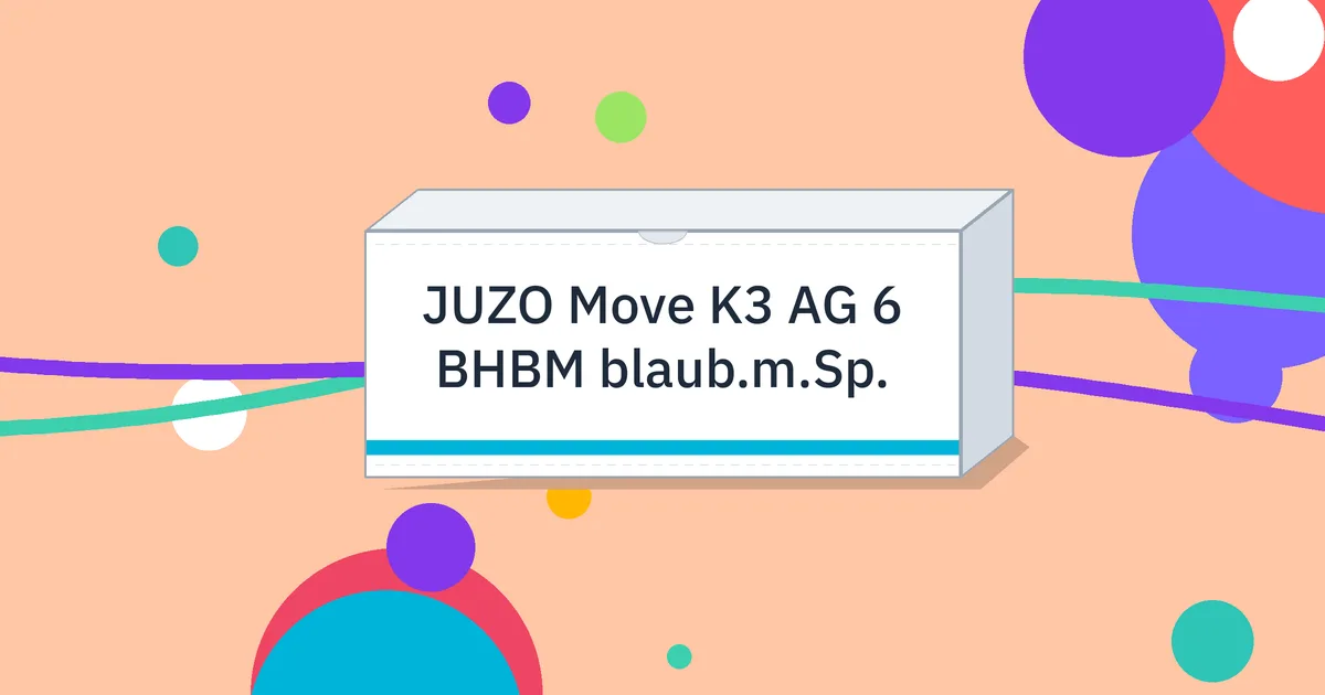 Symbolbild: Packung mit der Aufschrift JUZO Move K3 AG 6 BHBM blaub.m.Sp. (PZN 18587891) – Verfügbarkeit und Bezug in Apotheken in Frankfurt am Main