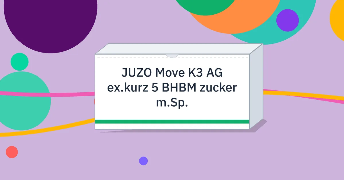 Symbolbild: Packung mit der Aufschrift JUZO Move K3 AG ex.kurz 5 BHBM zucker m.Sp. (PZN 18583918) – Verfügbarkeit und Bezug in Apotheken in Frankfurt am Main