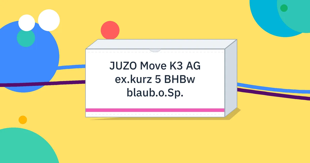 Symbolbild: Packung mit der Aufschrift JUZO Move K3 AG ex.kurz 5 BHBw blaub.o.Sp. (PZN 18597607) – Verfügbarkeit und Bezug in Apotheken in Frankfurt am Main