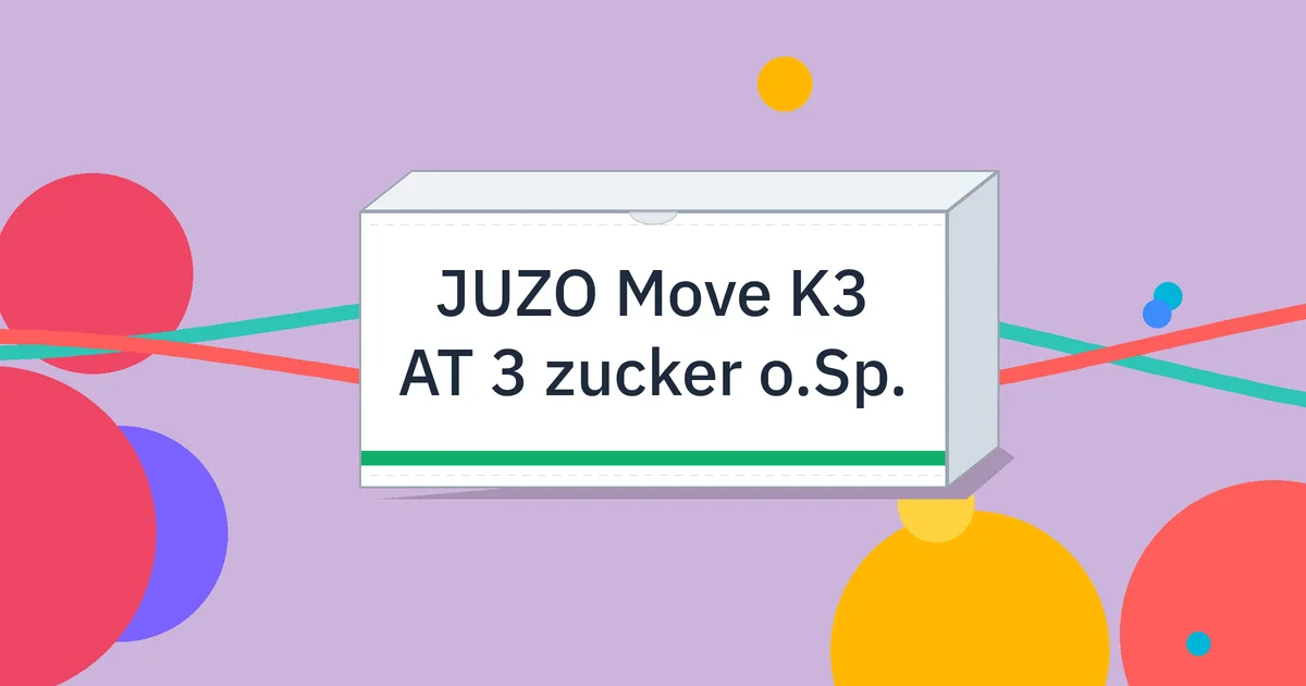 Symbolbild: Packung mit der Aufschrift JUZO Move K3 AT 3 zucker o.Sp. (PZN 20678224) – Verfügbarkeit und Bezug in Apotheken in Frankfurt am Main