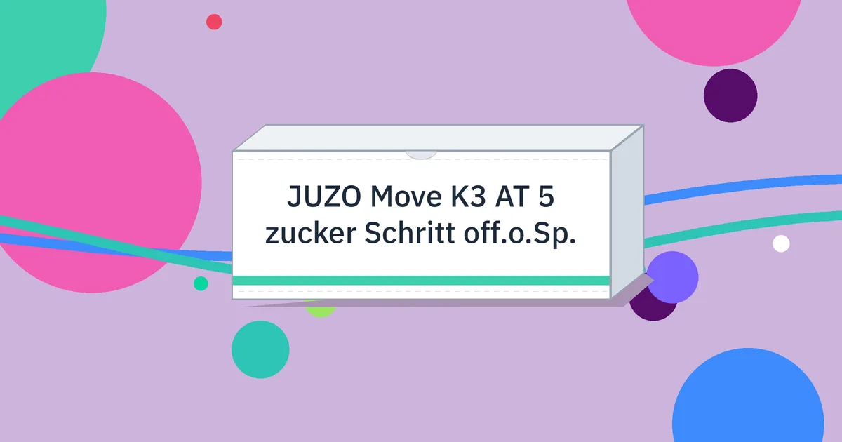 Symbolbild: Packung mit der Aufschrift JUZO Move K3 AT 5 zucker Schritt off.o.Sp. (PZN 20678773) – Verfügbarkeit und Bezug in Apotheken in Frankfurt am Main