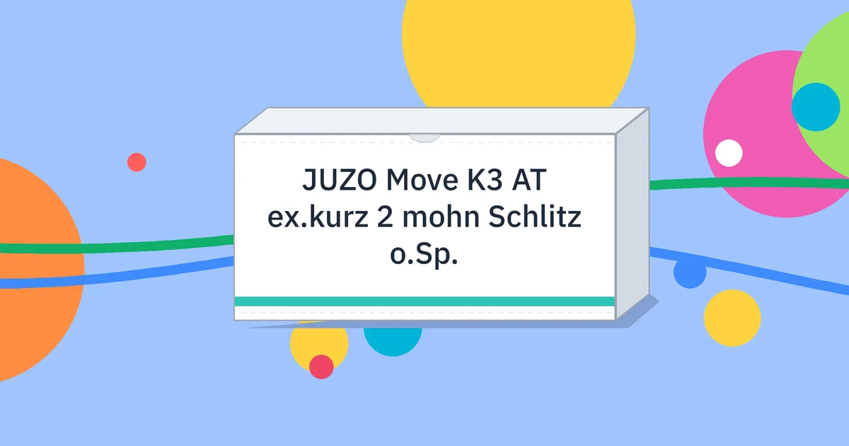 Symbolbild: Packung mit der Aufschrift JUZO Move K3 AT ex.kurz 2 mohn Schlitz o.Sp. (PZN 20682800) – Verfügbarkeit und Bezug in Apotheken in Frankfurt am Main