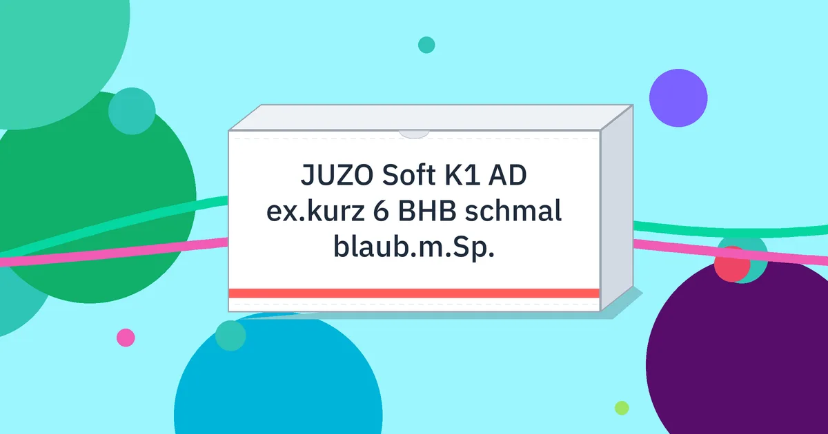 Symbolbild: Packung mit der Aufschrift JUZO Soft K1 AD ex.kurz 6 BHB schmal blaub.m.Sp. (PZN 15462522) – Verfügbarkeit und Bezug in Apotheken in Frankfurt am Main