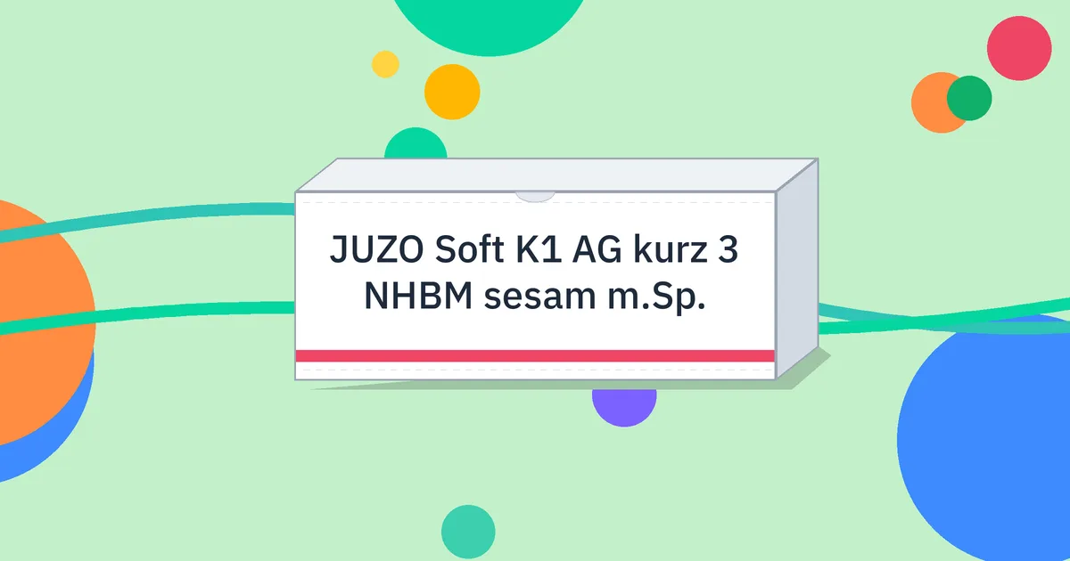 Symbolbild: Packung mit der Aufschrift JUZO Soft K1 AG kurz 3 NHBM sesam m.Sp. (PZN 14999958) – Verfügbarkeit und Bezug in Apotheken in Frankfurt am Main