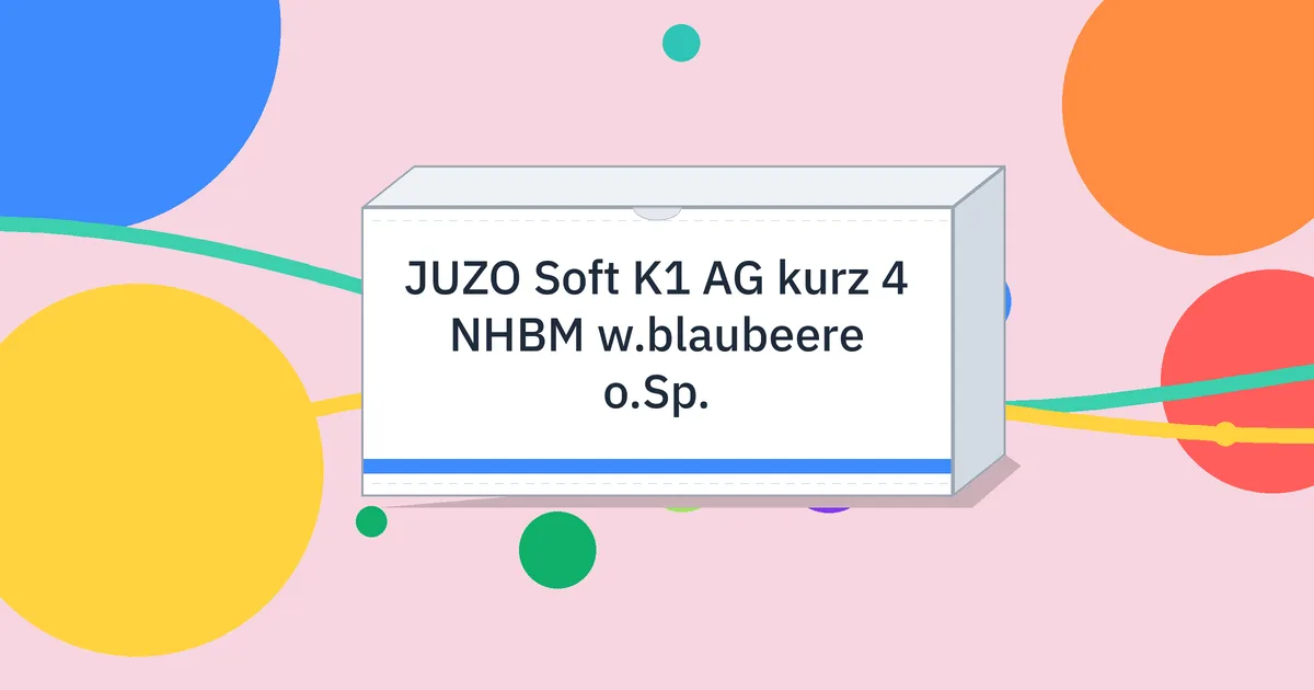 Symbolbild: Packung mit der Aufschrift JUZO Soft K1 AG kurz 4 NHBM w.blaubeere o.Sp. (PZN 15000000) – Verfügbarkeit und Bezug in Apotheken in Frankfurt am Main