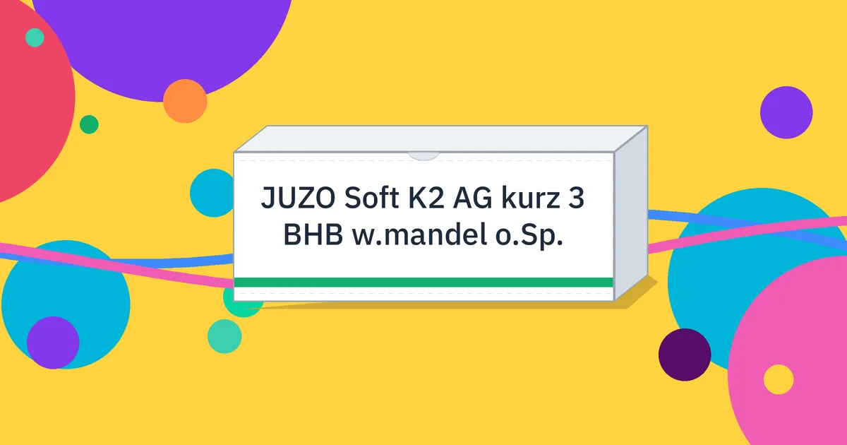 Symbolbild: Packung mit der Aufschrift JUZO Soft K2 AG kurz 3 BHB w.mandel o.Sp. (PZN 14842895) – Verfügbarkeit und Bezug in Apotheken in Frankfurt am Main