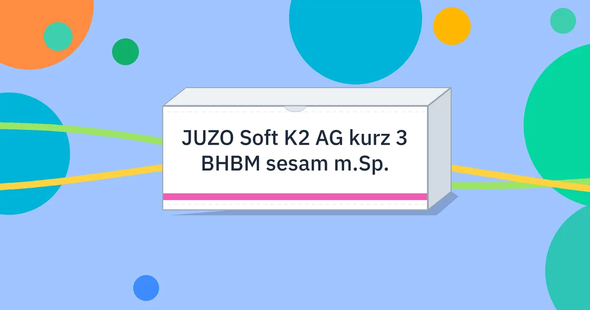 Symbolbild: Packung mit der Aufschrift JUZO Soft K2 AG kurz 3 BHBM sesam m.Sp. (PZN 14859542) – Verfügbarkeit und Bezug in Apotheken in Frankfurt am Main