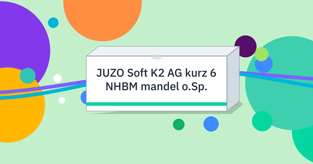 Symbolbild: Packung mit der Aufschrift JUZO Soft K2 AG kurz 6 NHBM mandel o.Sp. (PZN 14998611) – Verfügbarkeit und Bezug in Apotheken in Frankfurt am Main