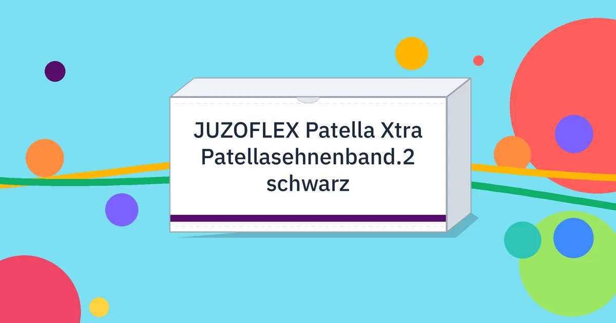 Symbolbild: Packung mit der Aufschrift JUZOFLEX Patella Xtra Patellasehnenband.2 schwarz (PZN 16598778) – Verfügbarkeit und Bezug in Apotheken in Frankfurt am Main