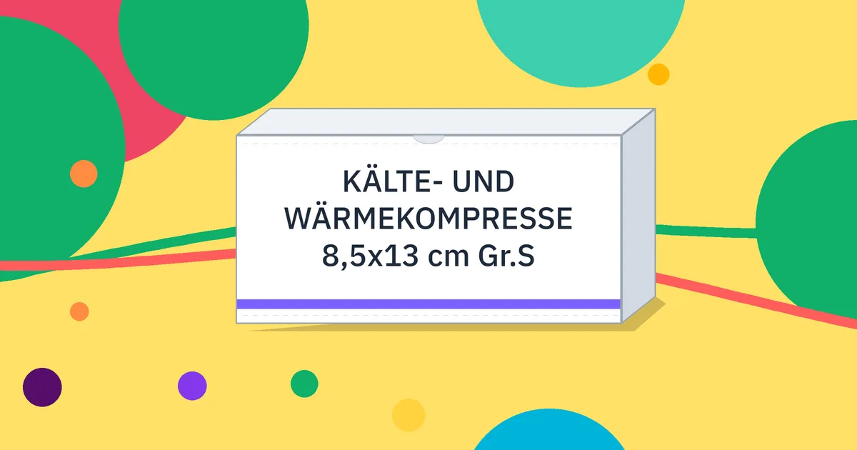 Symbolbild: Packung mit der Aufschrift KÄLTE- UND WÄRMEKOMPRESSE 8,5x13 cm Gr.S (PZN 19268998) – Verfügbarkeit und Bezug in Apotheken in Frankfurt am Main