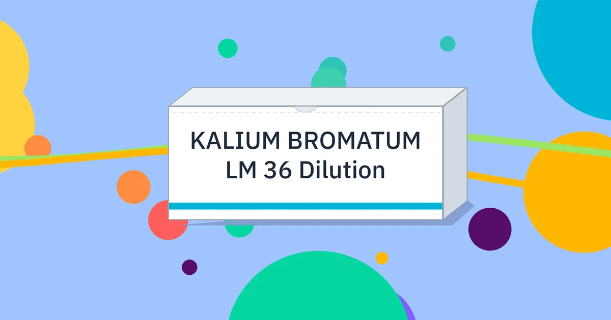 Symbolbild: Packung mit der Aufschrift KALIUM BROMATUM LM 36 Dilution (PZN 12918080) – Verfügbarkeit und Bezug in Apotheken in Frankfurt am Main
