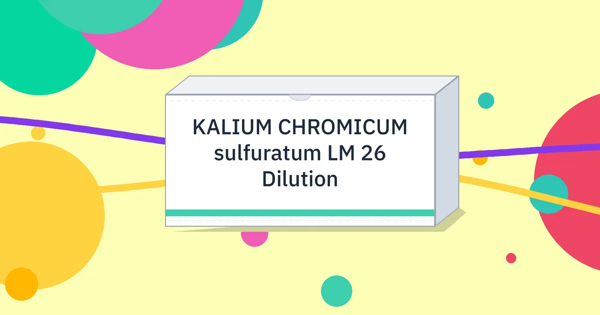Symbolbild: Packung mit der Aufschrift KALIUM CHROMICUM sulfuratum LM 26 Dilution (PZN 12919820) – Verfügbarkeit und Bezug in Apotheken in Frankfurt am Main