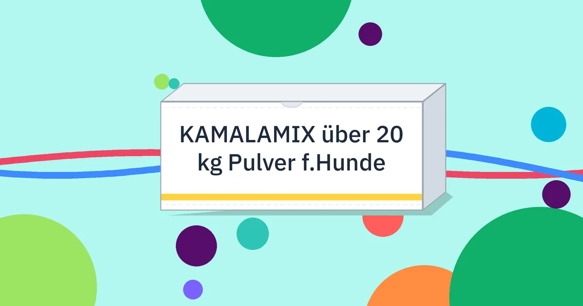 Symbolbild: Packung mit der Aufschrift KAMALAMIX über 20 kg Pulver f.Hunde (PZN 16906748) – Verfügbarkeit und Bezug in Apotheken in Frankfurt am Main