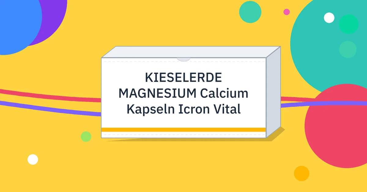 Symbolbild: Packung mit der Aufschrift KIESELERDE MAGNESIUM Calcium Kapseln Icron Vital (PZN 01295888) – Verfügbarkeit und Bezug in Apotheken in Frankfurt am Main