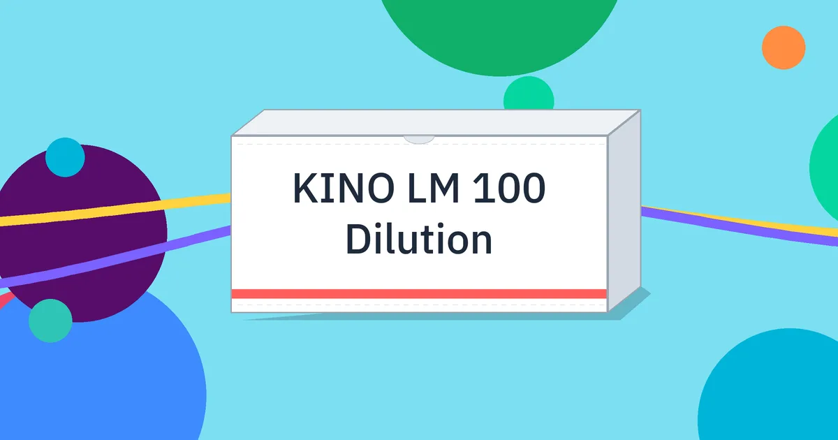 Symbolbild: Packung mit der Aufschrift KINO LM 100 Dilution (PZN 13518804) – Verfügbarkeit und Bezug in Apotheken in Frankfurt am Main