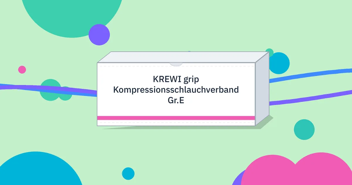 Symbolbild: Packung mit der Aufschrift KREWI grip Kompressionsschlauchverband Gr.E (PZN 03765476) – Verfügbarkeit und Bezug in Apotheken in Frankfurt am Main