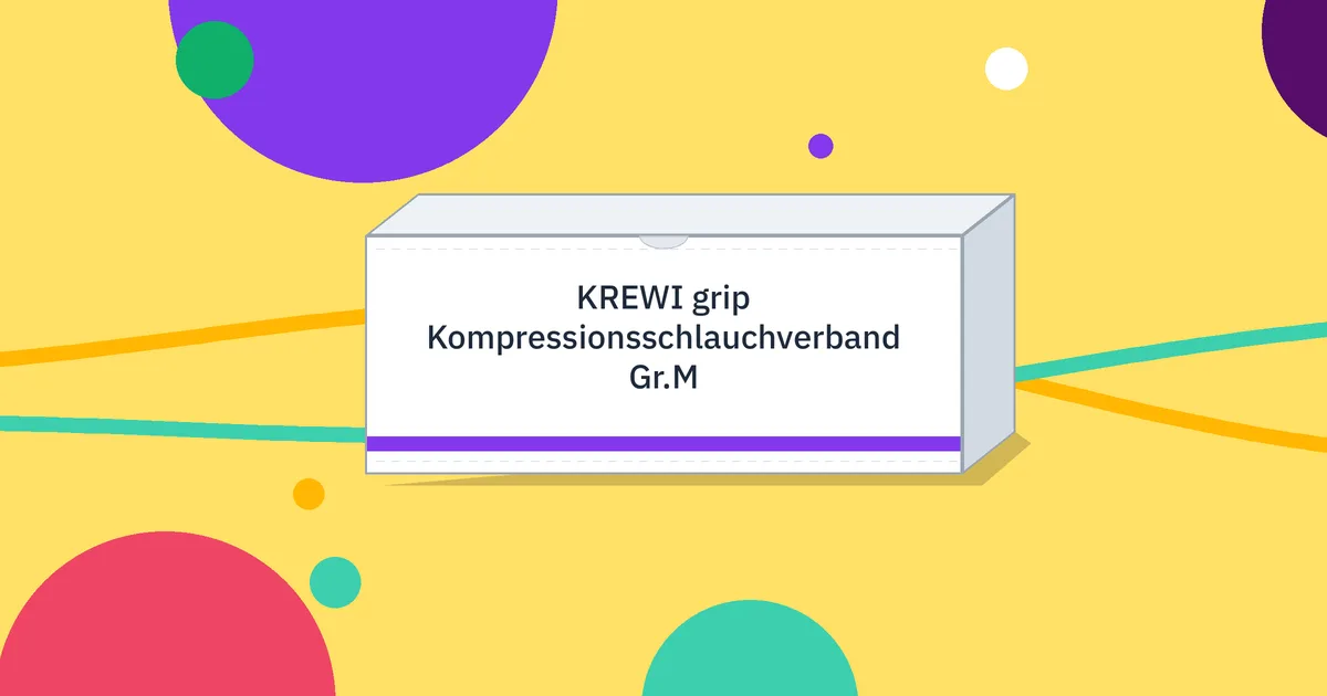 Symbolbild: Packung mit der Aufschrift KREWI grip Kompressionsschlauchverband Gr.M (PZN 03769505) – Verfügbarkeit und Bezug in Apotheken in Frankfurt am Main