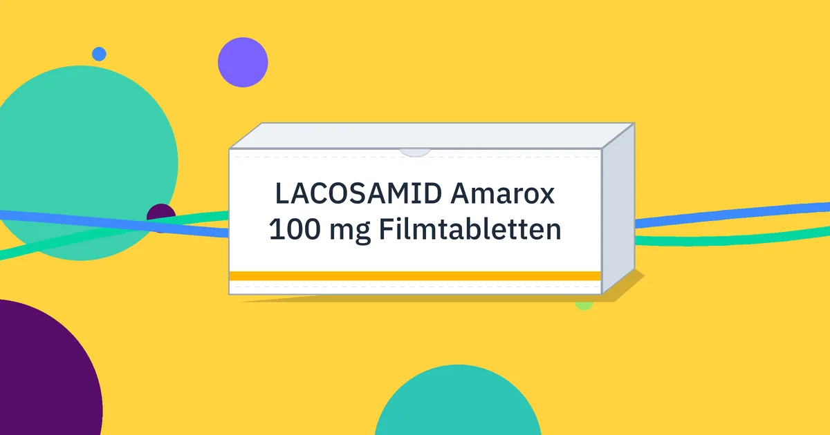 Symbolbild: Packung mit der Aufschrift LACOSAMID Amarox 100 mg Filmtabletten (PZN 18138466) – Verfügbarkeit und Bezug in Apotheken in Frankfurt am Main