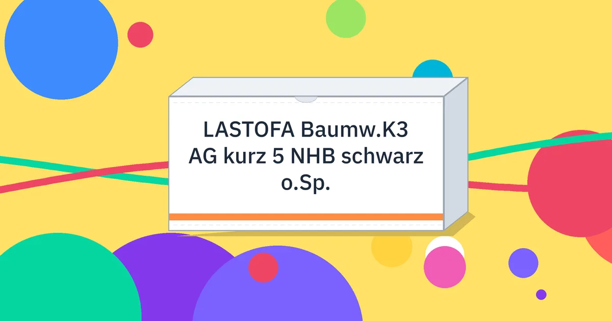 Symbolbild: Packung mit der Aufschrift LASTOFA Baumw.K3 AG kurz 5 NHB schwarz o.Sp. (PZN 01955988) – Verfügbarkeit und Bezug in Apotheken in Frankfurt am Main