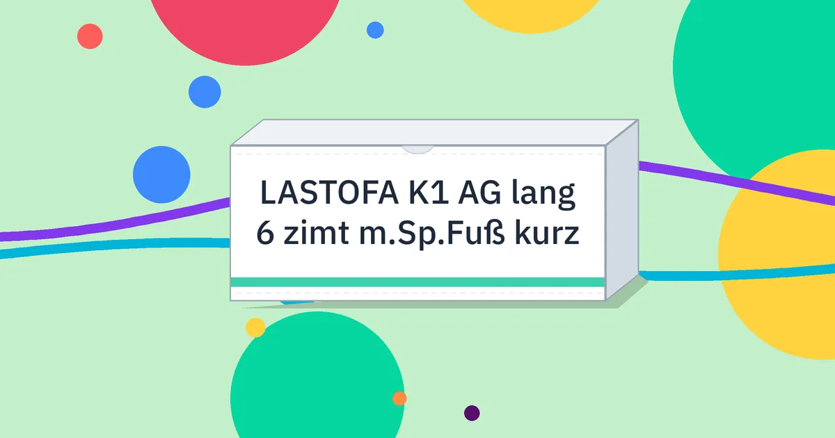 Symbolbild: Packung mit der Aufschrift LASTOFA K1 AG lang 6 zimt m.Sp.Fuß kurz (PZN 13794059) – Verfügbarkeit und Bezug in Apotheken in Frankfurt am Main