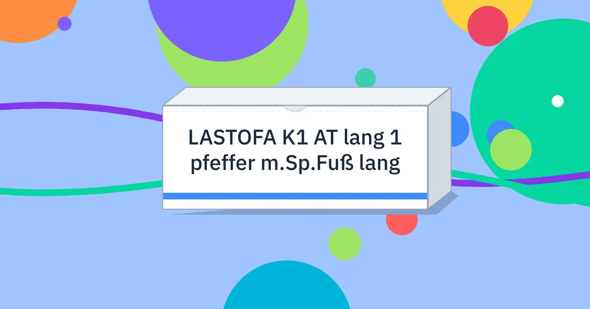 Symbolbild: Packung mit der Aufschrift LASTOFA K1 AT lang 1 pfeffer m.Sp.Fuß lang (PZN 13795254) – Verfügbarkeit und Bezug in Apotheken in Frankfurt am Main
