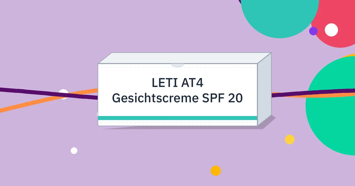 Symbolbild: Packung mit der Aufschrift LETI AT4 Gesichtscreme SPF 20 (PZN 06129166) – Verfügbarkeit und Bezug in Apotheken in Frankfurt am Main