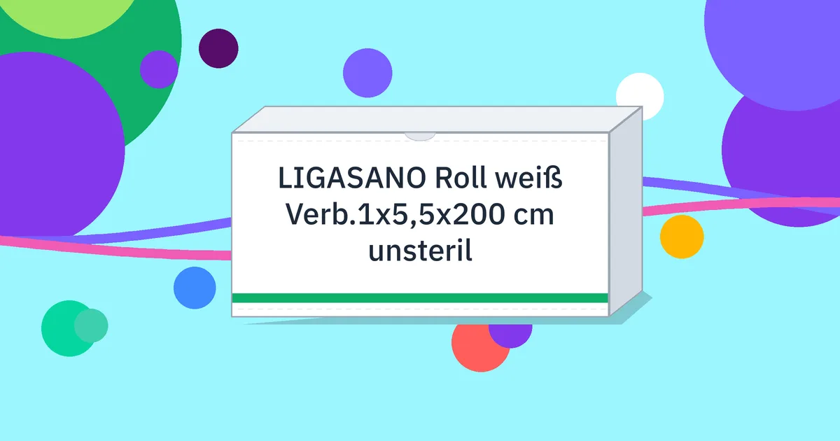 Symbolbild: Packung mit der Aufschrift LIGASANO Roll weiß Verb.1x5,5x200 cm unsteril (PZN 20171666) – Verfügbarkeit und Bezug in Apotheken in Frankfurt am Main