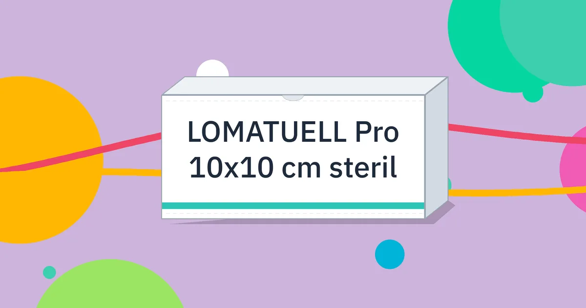 Symbolbild: Packung mit der Aufschrift LOMATUELL Pro 10x10 cm steril (PZN 17845167) – Verfügbarkeit und Bezug in Apotheken in Frankfurt am Main