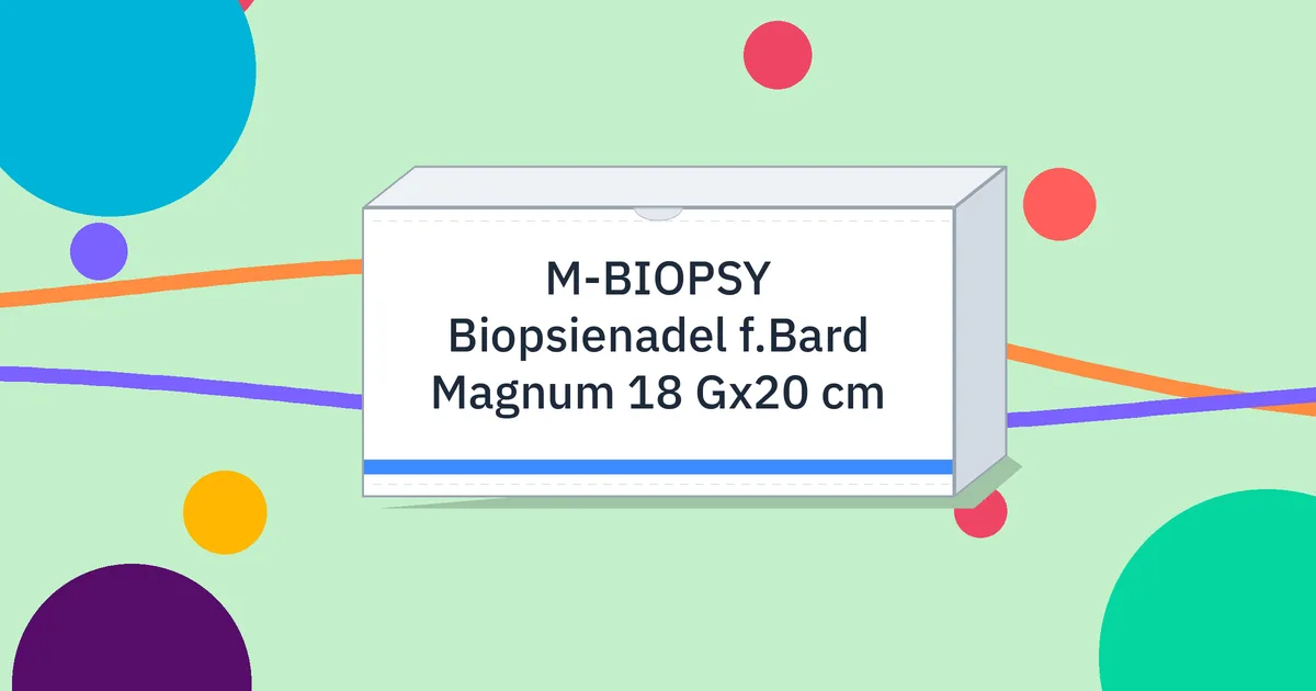 Symbolbild: Packung mit der Aufschrift M-BIOPSY Biopsienadel f.Bard Magnum 18 Gx20 cm (PZN 11285678) – Verfügbarkeit und Bezug in Apotheken in Frankfurt am Main