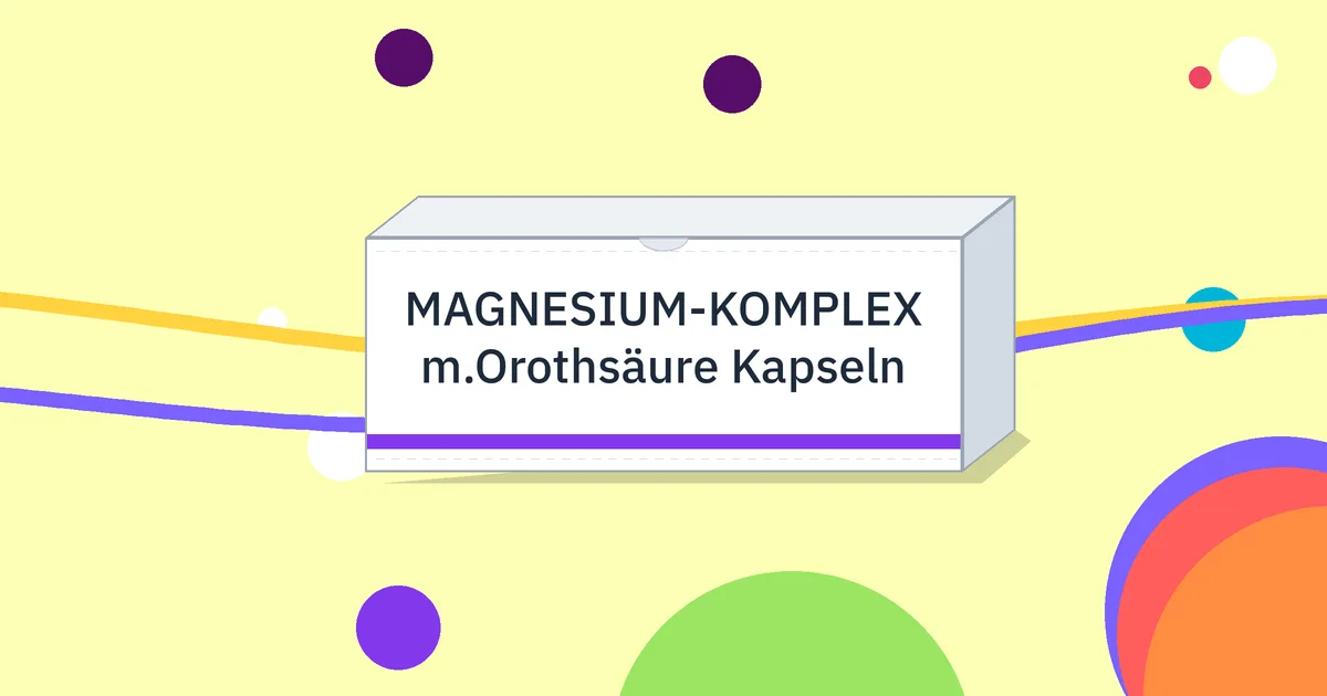 Symbolbild: Packung mit der Aufschrift MAGNESIUM-KOMPLEX m.Orothsäure Kapseln (PZN 14337223) – Verfügbarkeit und Bezug in Apotheken in Frankfurt am Main
