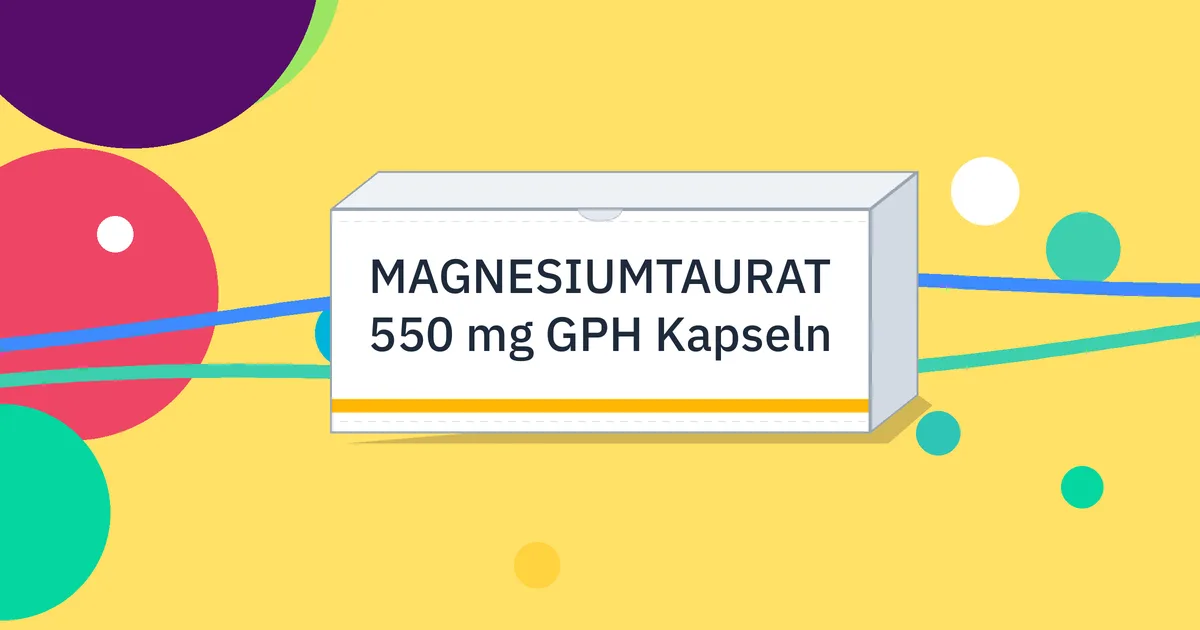 Symbolbild: Packung mit der Aufschrift MAGNESIUMTAURAT 550 mg GPH Kapseln (PZN 18310250) – Verfügbarkeit und Bezug in Apotheken in Frankfurt am Main