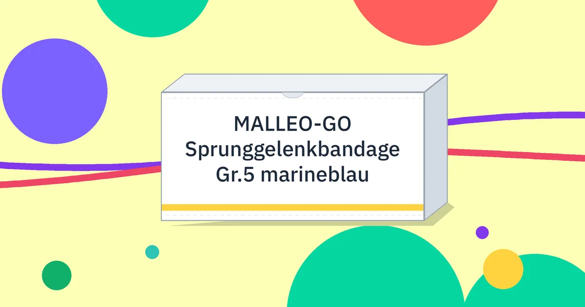 Symbolbild: Packung mit der Aufschrift MALLEO-GO Sprunggelenkbandage Gr.5 marineblau (PZN 19742365) – Verfügbarkeit und Bezug in Apotheken in Frankfurt am Main