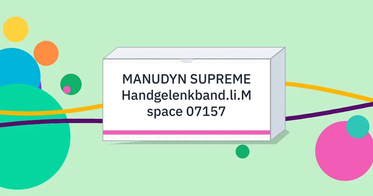 Symbolbild: Packung mit der Aufschrift MANUDYN SUPREME Handgelenkband.li.M space 07157 (PZN 20095511) – Verfügbarkeit und Bezug in Apotheken in Frankfurt am Main