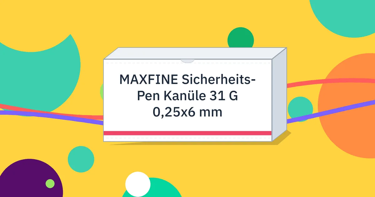 Symbolbild: Packung mit der Aufschrift MAXFINE Sicherheits-Pen Kanüle 31 G 0,25x6 mm (PZN 12344549) – Verfügbarkeit und Bezug in Apotheken in Frankfurt am Main