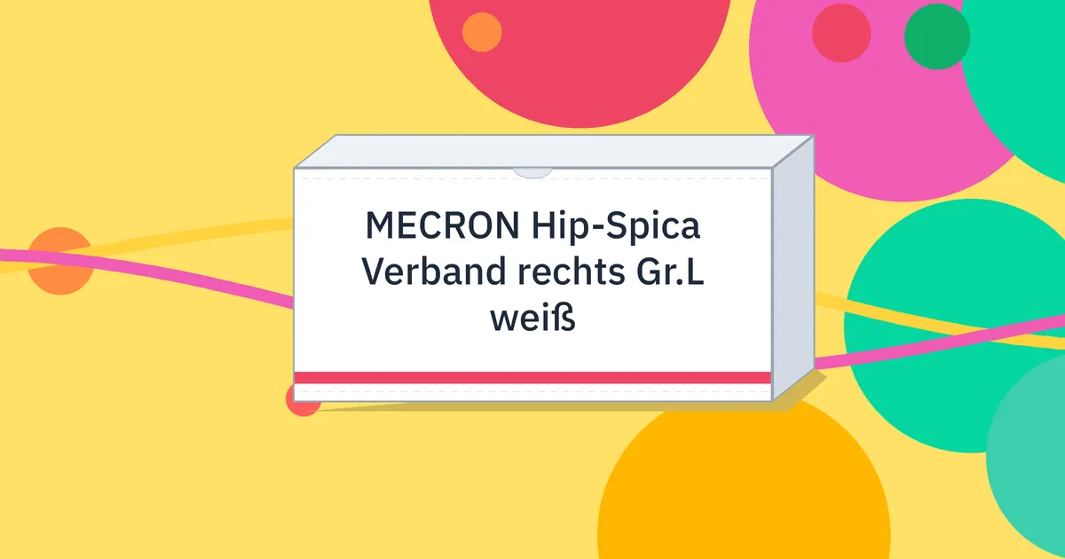 Symbolbild: Packung mit der Aufschrift MECRON Hip-Spica Verband rechts Gr.L weiß (PZN 14240587) – Verfügbarkeit und Bezug in Apotheken in Frankfurt am Main
