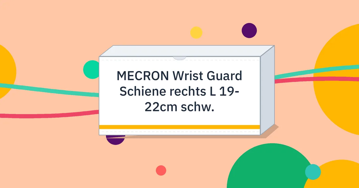 Symbolbild: Packung mit der Aufschrift MECRON Wrist Guard Schiene rechts L 19-22cm schw. (PZN 16630884) – Verfügbarkeit und Bezug in Apotheken in Frankfurt am Main