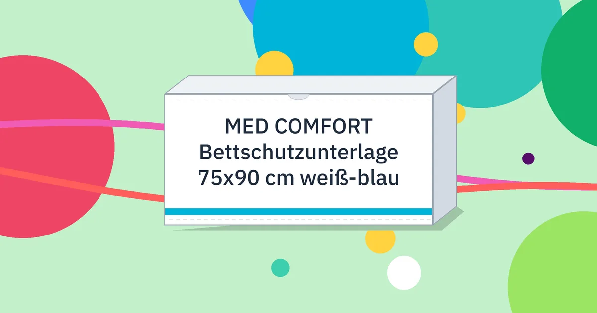 Symbolbild: Packung mit der Aufschrift MED COMFORT Bettschutzunterlage 75x90 cm weiß-blau (PZN 20048894) – Verfügbarkeit und Bezug in Apotheken in Frankfurt am Main