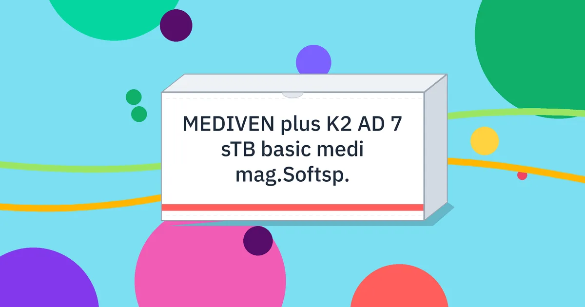 Symbolbild: Packung mit der Aufschrift MEDIVEN plus K2 AD 7 sTB basic medi mag.Softsp. (PZN 15096069) – Verfügbarkeit und Bezug in Apotheken in Frankfurt am Main