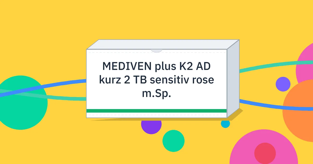 Symbolbild: Packung mit der Aufschrift MEDIVEN plus K2 AD kurz 2 TB sensitiv rose m.Sp. (PZN 15106336) – Verfügbarkeit und Bezug in Apotheken in Frankfurt am Main