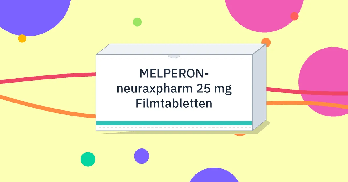 Symbolbild: Packung mit der Aufschrift MELPERON-neuraxpharm 25 mg Filmtabletten (PZN 00068423) – Verfügbarkeit und Bezug in Apotheken in Frankfurt am Main
