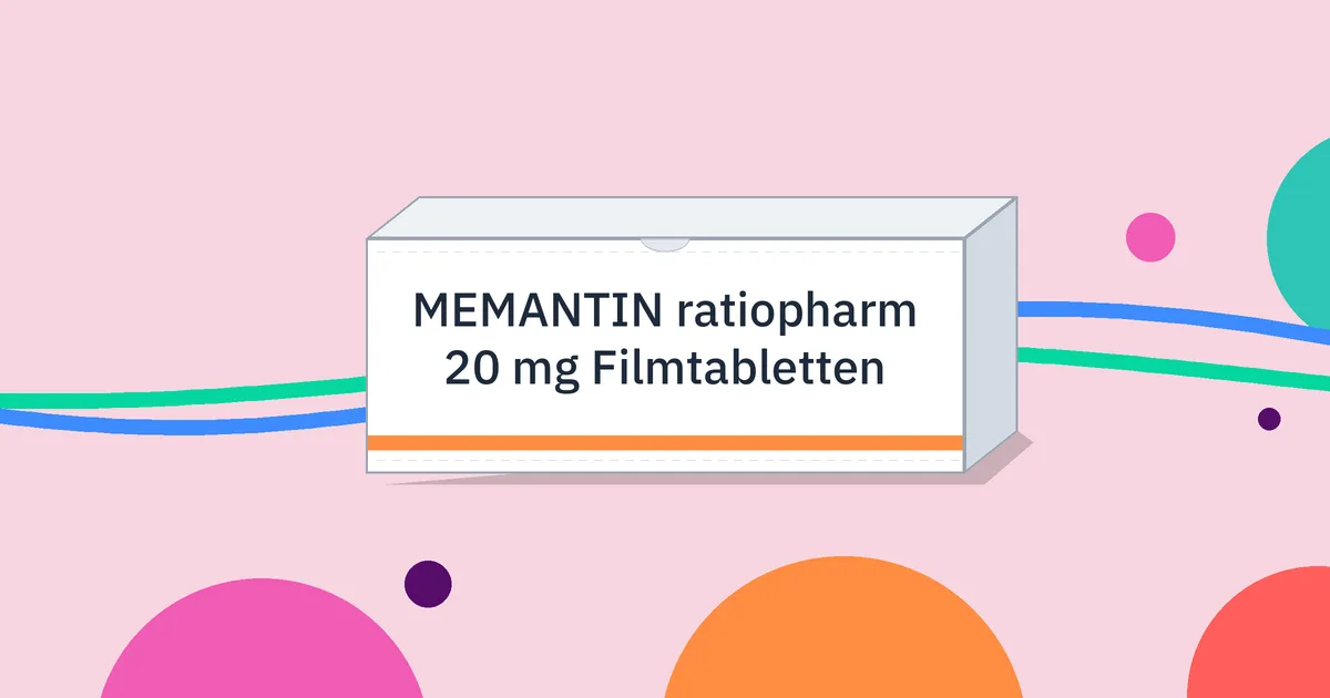 Symbolbild: Packung mit der Aufschrift MEMANTIN ratiopharm 20 mg Filmtabletten (PZN 13831381) – Verfügbarkeit und Bezug in Apotheken in Frankfurt am Main