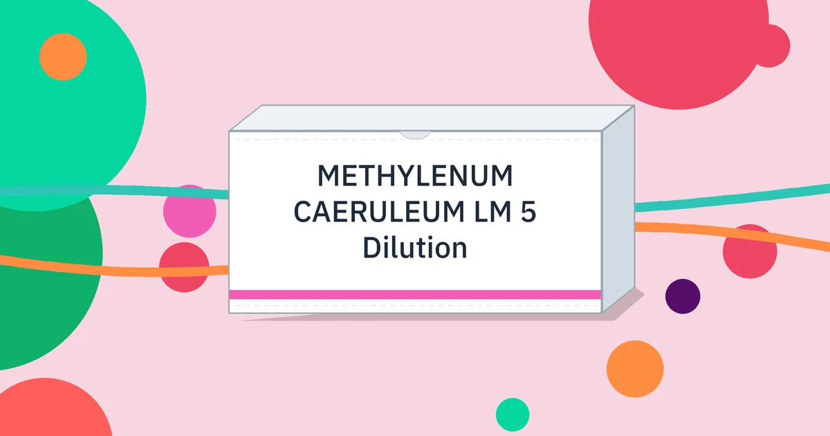 Symbolbild: Packung mit der Aufschrift METHYLENUM CAERULEUM LM 5 Dilution (PZN 13606951) – Verfügbarkeit und Bezug in Apotheken in Frankfurt am Main