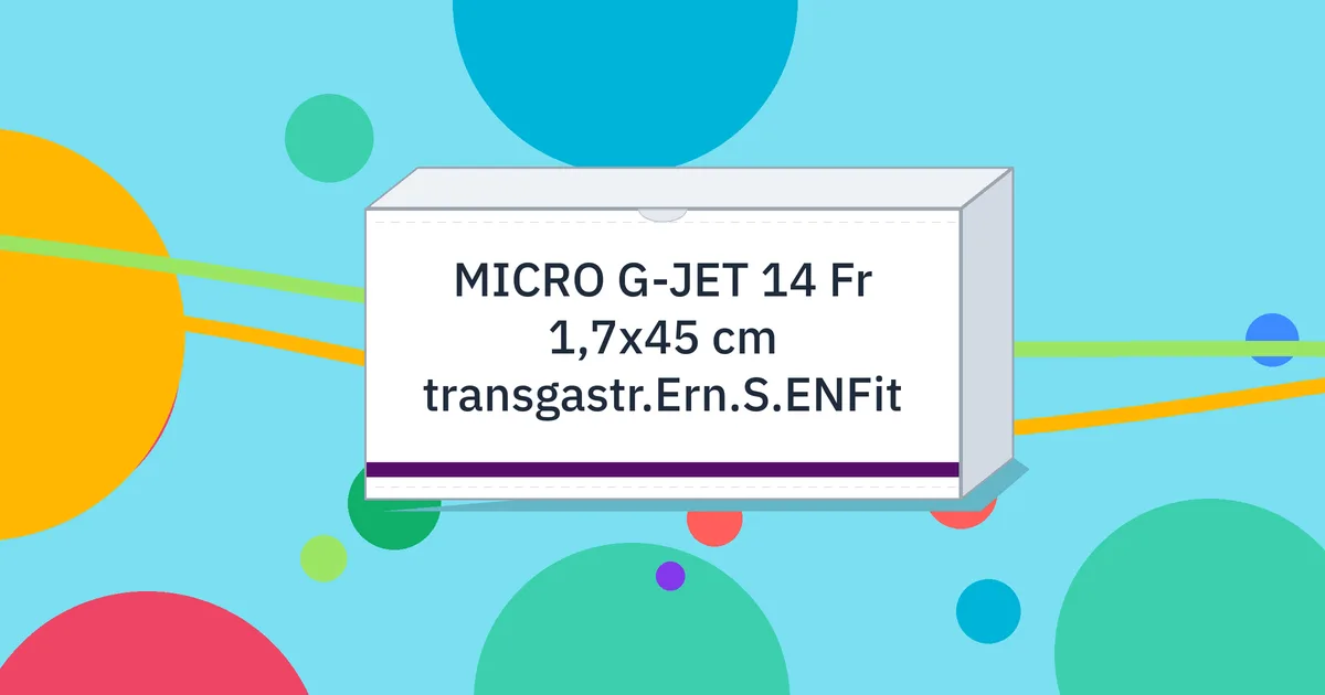 Symbolbild: Packung mit der Aufschrift MICRO G-JET 14 Fr 1,7x45 cm transgastr.Ern.S.ENFit (PZN 17818331) – Verfügbarkeit und Bezug in Apotheken in Frankfurt am Main