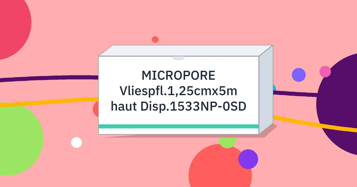 Symbolbild: Packung mit der Aufschrift MICROPORE Vliespfl.1,25cmx5m haut Disp.1533NP-0SD (PZN 19814739) – Verfügbarkeit und Bezug in Apotheken in Frankfurt am Main