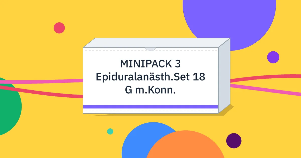 Symbolbild: Packung mit der Aufschrift MINIPACK 3 Epiduralanästh.Set 18 G m.Konn. (PZN 09215877) – Verfügbarkeit und Bezug in Apotheken in Frankfurt am Main