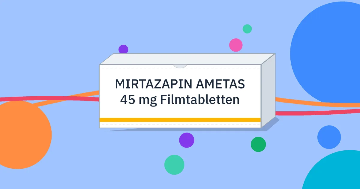 Symbolbild: Packung mit der Aufschrift MIRTAZAPIN AMETAS 45 mg Filmtabletten (PZN 18090736) – Verfügbarkeit und Bezug in Apotheken in Frankfurt am Main
