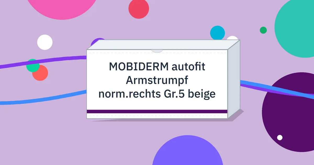 Symbolbild: Packung mit der Aufschrift MOBIDERM autofit Armstrumpf norm.rechts Gr.5 beige (PZN 19741940) – Verfügbarkeit und Bezug in Apotheken in Frankfurt am Main