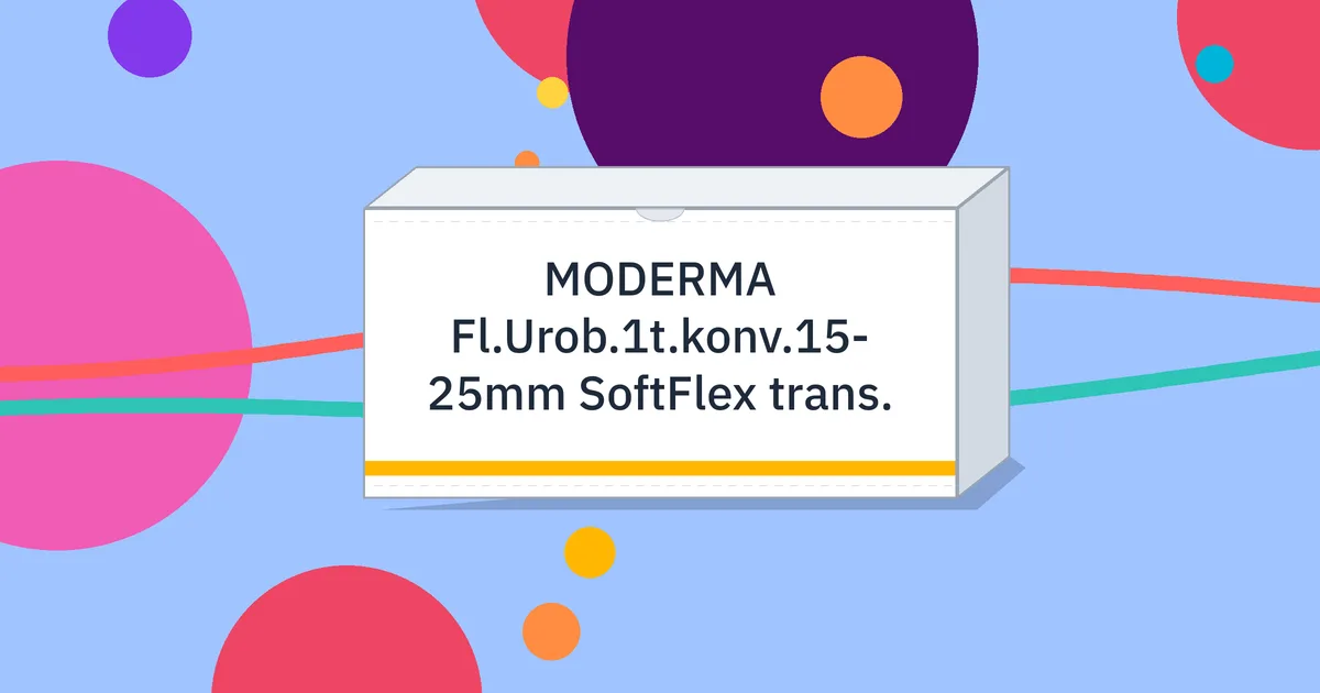 Symbolbild: Packung mit der Aufschrift MODERMA Fl.Urob.1t.konv.15-25mm SoftFlex trans. (PZN 15324257) – Verfügbarkeit und Bezug in Apotheken in Frankfurt am Main