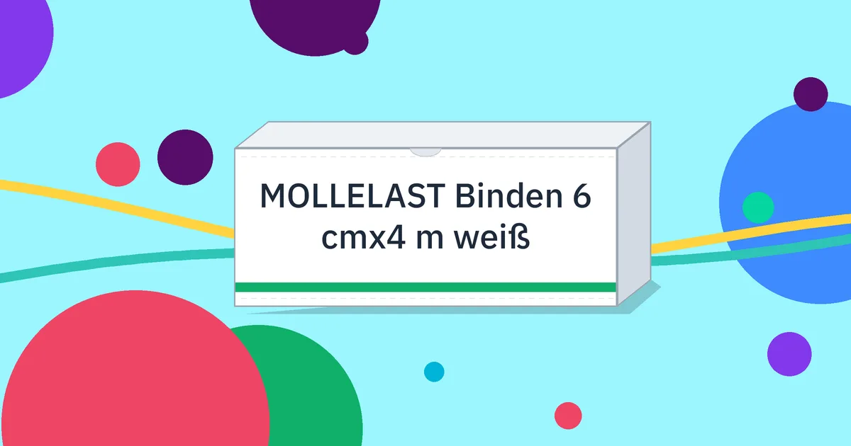 Symbolbild: Packung mit der Aufschrift MOLLELAST Binden 6 cmx4 m weiß (PZN 18658645) – Verfügbarkeit und Bezug in Apotheken in Frankfurt am Main